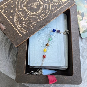 Divination Set Tarot Deck Box, Opal Crystal Pendulum and Dowsing Board ...