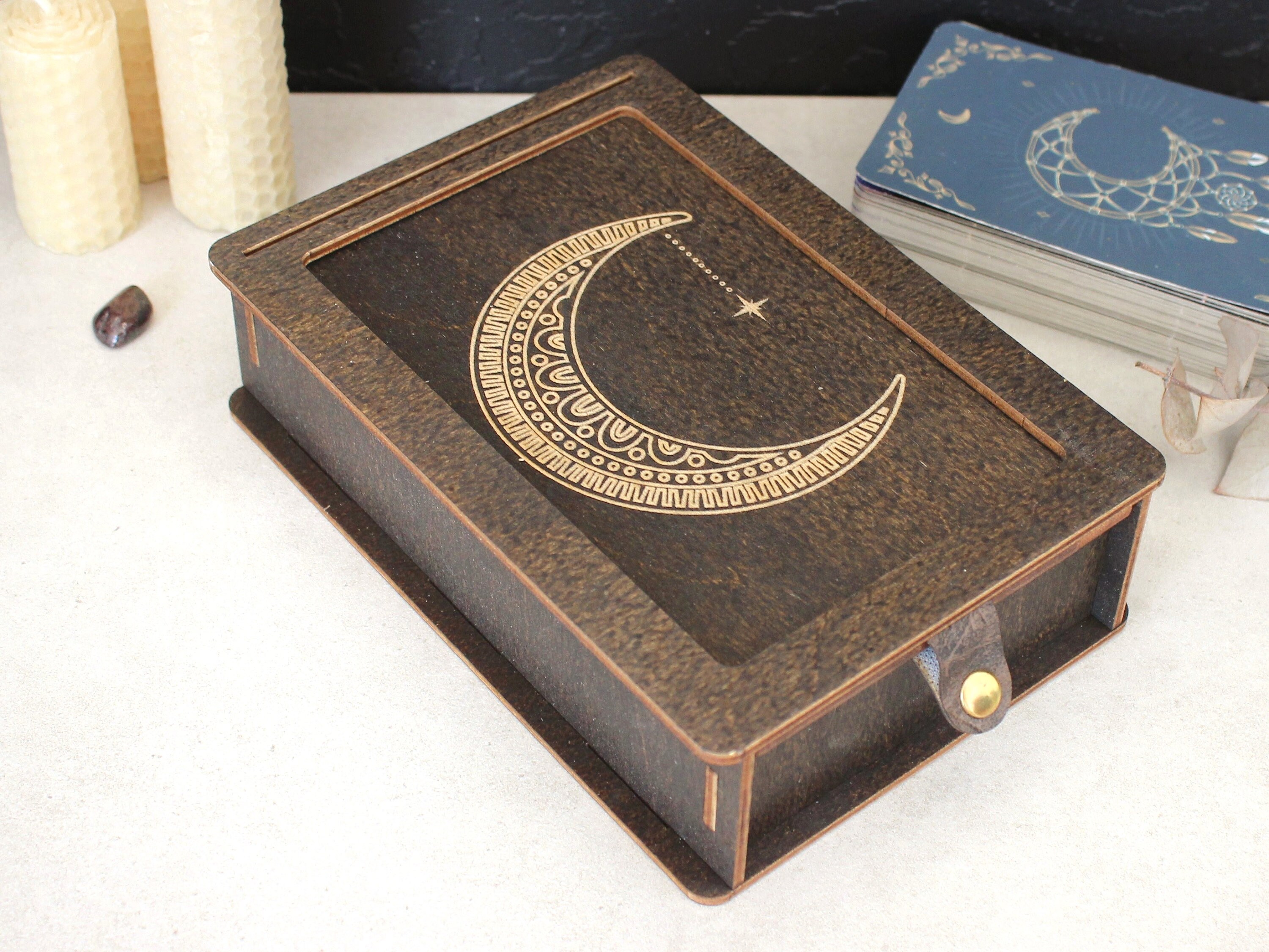 Mandala Moon Tarot Box With Tarot Card Stand | Etsy