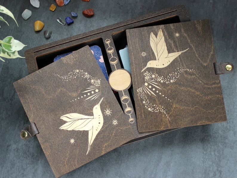 Double Oracle or Large Tarot Deck Box With Lid Moon Phases Hummingbirds ...