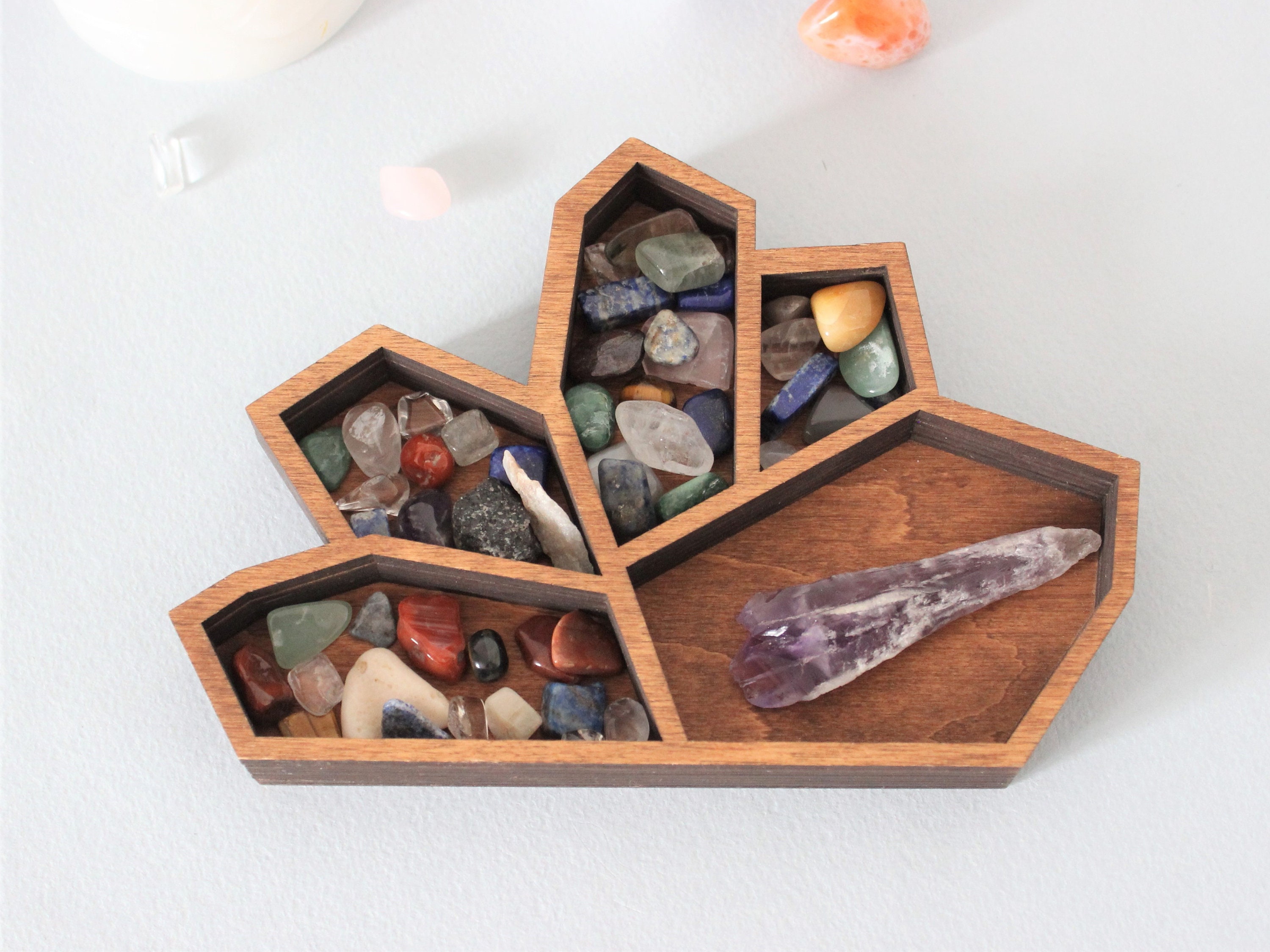 Small Crystal Tray / Wooden Tray Crystal Storage / Tumbled - Etsy