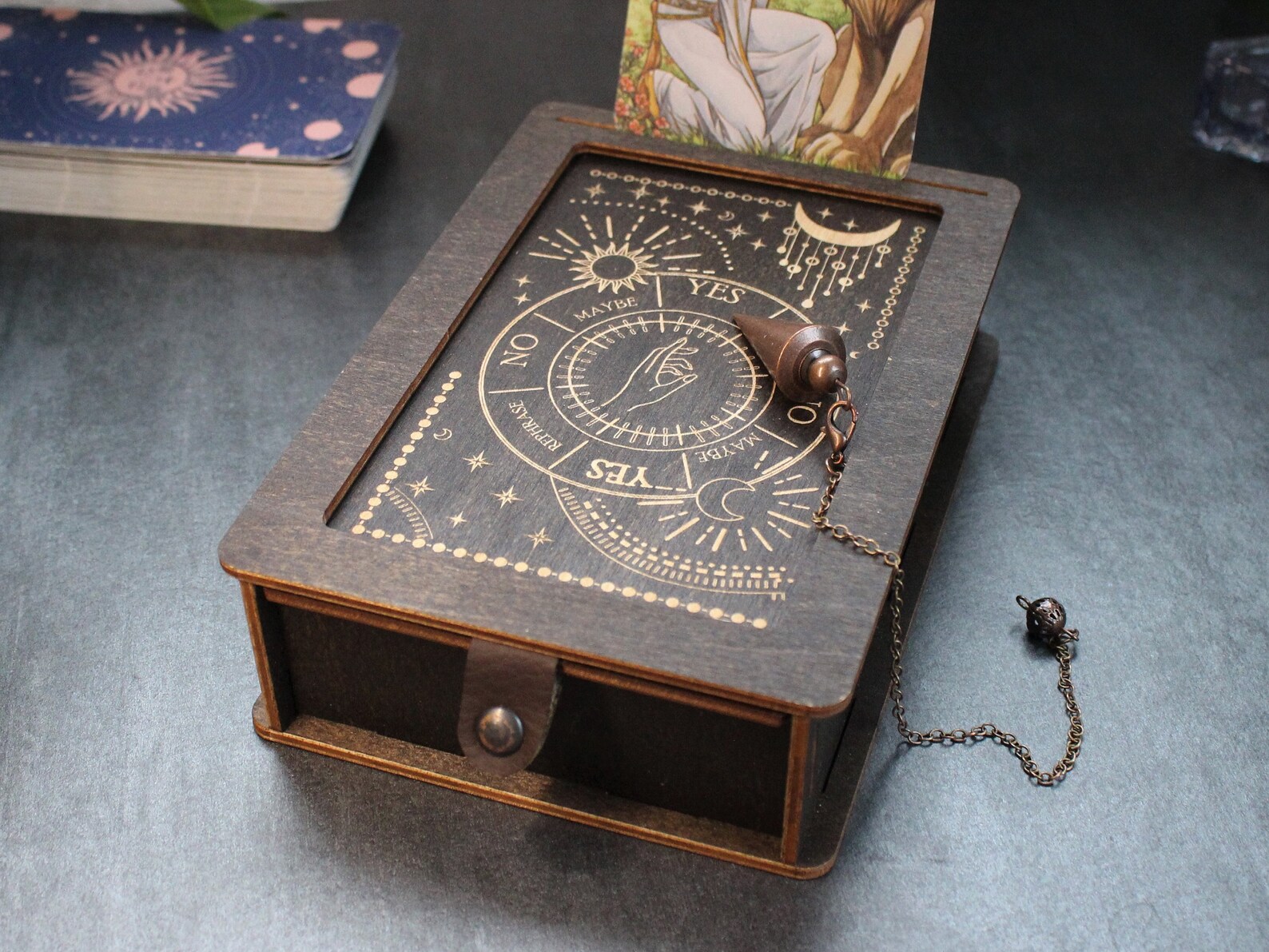 Tarot Card Box With a Pendulum Board Lid. Best Friend Birthday - Etsy