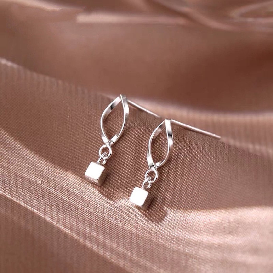 925 Sterling Tiny Square Drop Earrings Cute Sterling Silver - Etsy UK