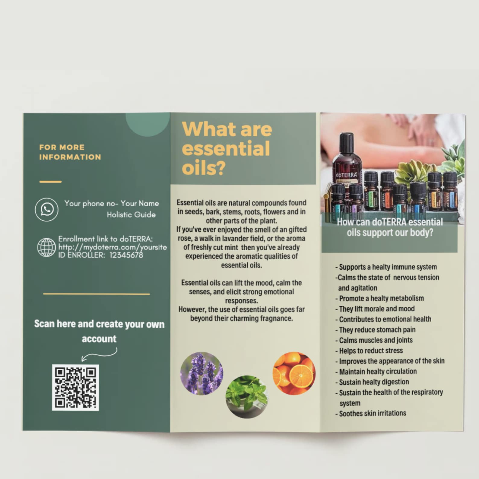 Trifold Custom Doterra Flyer, Essential Oils Flyer, Wellness Advocate ...