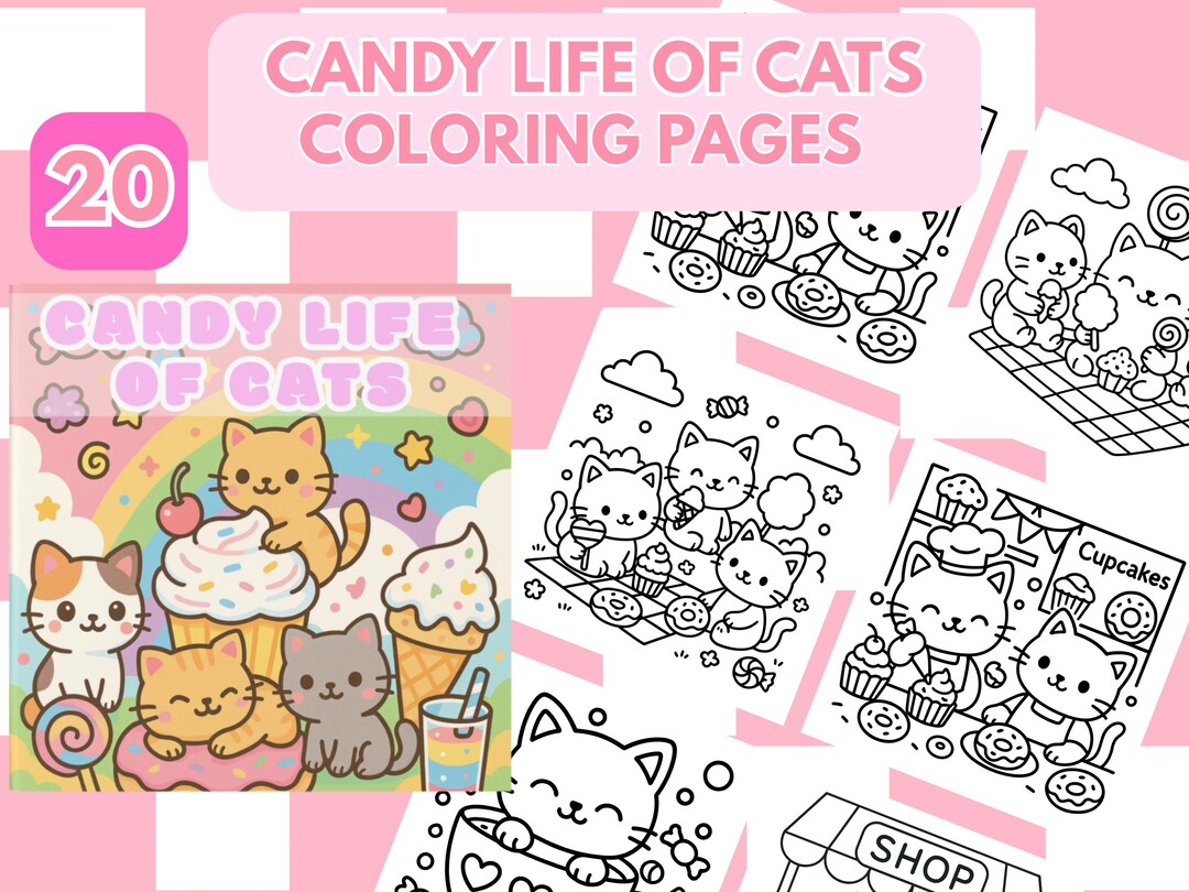 Candy Life of Cats – Kawaii Cat Coloring Book PDF | Cute Printable ...