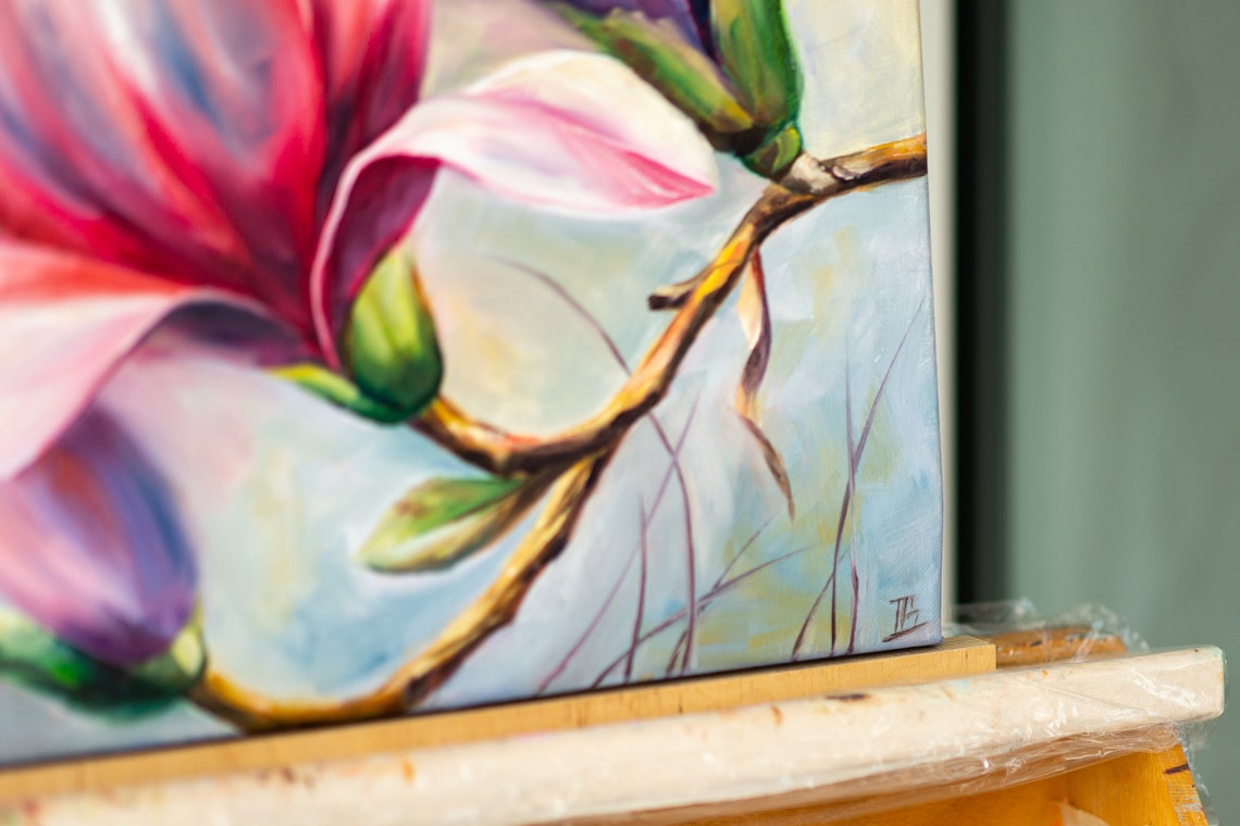 Original Still Life Oil Painting With Magnolia Tree Blossoms, Flowers ...
