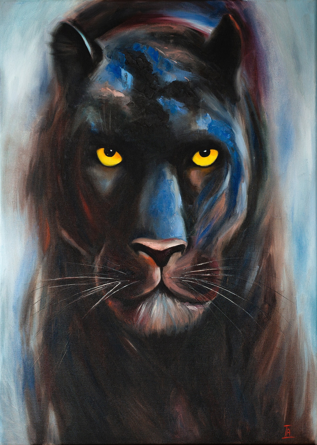 Original Oil Painting Puma Panther Big Wild Cat Unique Animal Art ...