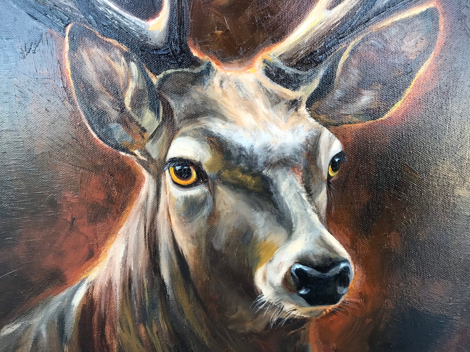 Original Oil Painting Deer Stag Unique Animal Art Painting Reindeer ...