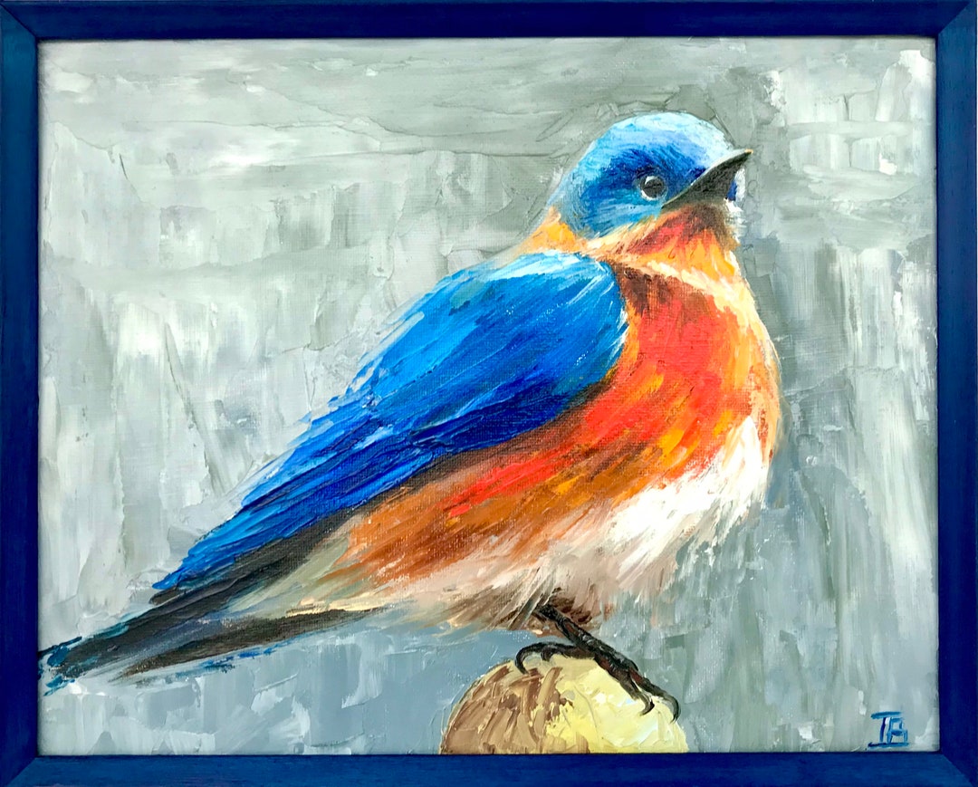 Unique Bird Art Small Bluebird Robin Original Oil Painting Ready to ...