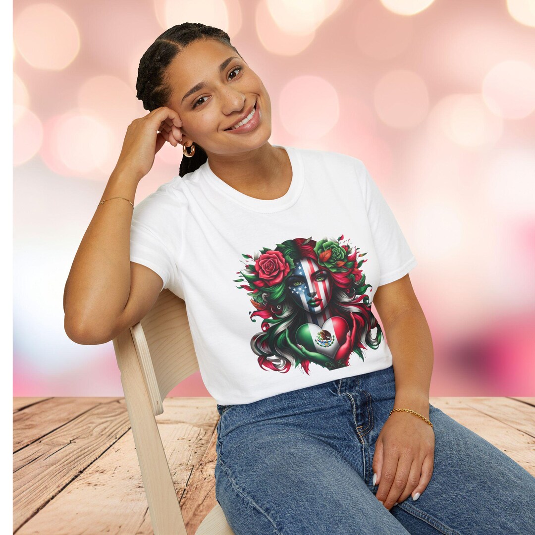 Mexican-american Unity Unisex Softstyle T-shirt, Woman's Face, Flag ...