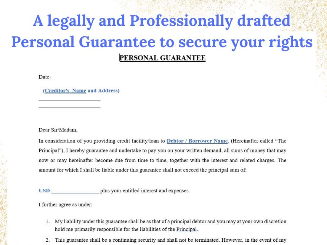 Professional Personal Guarantee Template | Legally Binding Loan ...