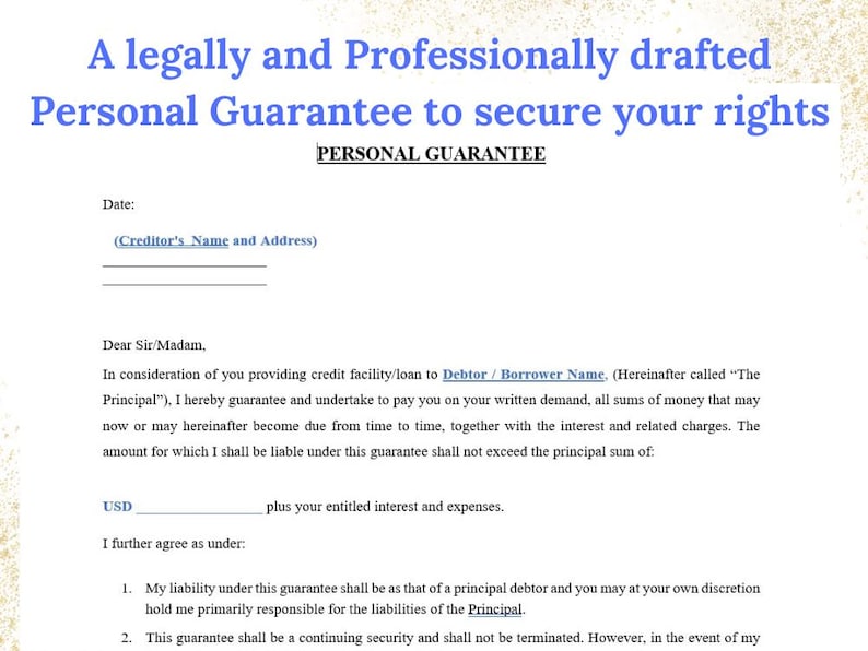 Professional Personal Guarantee Template | Legally Binding Loan ...