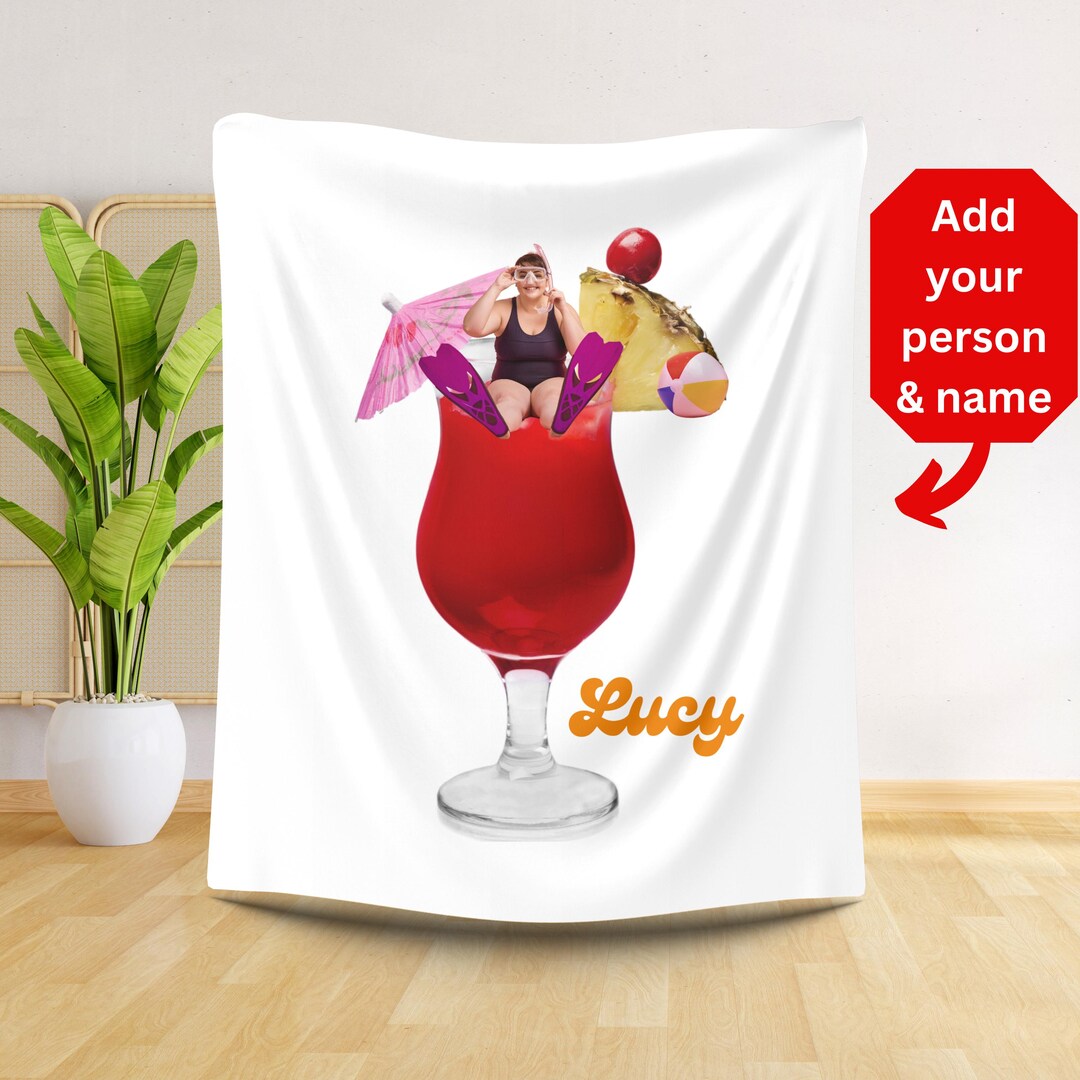 Funny Cocktail Plush Photo Blanket With Name Custom Gift for Coworkers ...