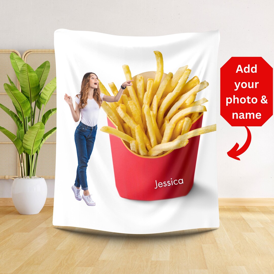 Funny French Fries Custom Photo & Name Food Blanket, Funny Food Throw ...