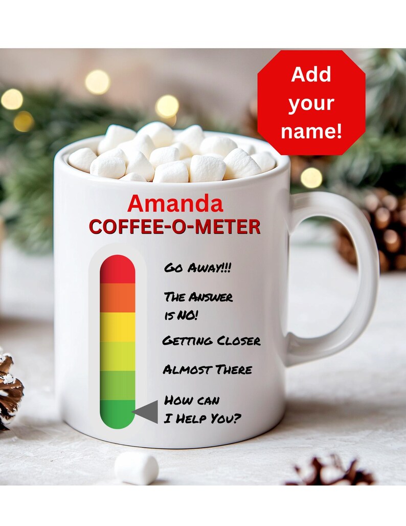 Custom Coffee-o-meter Mug With Name, Funny Foodie Gift for Family ...