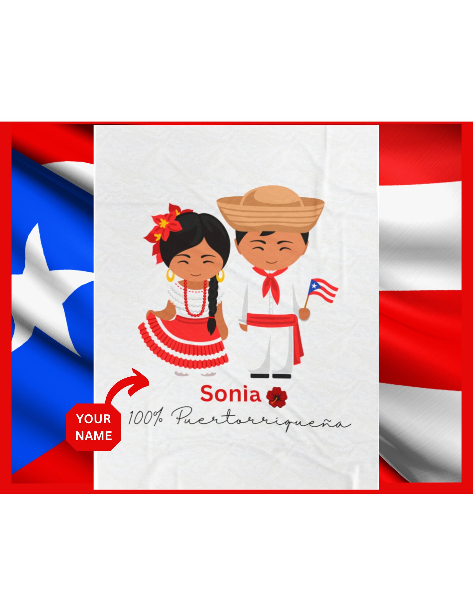 Vibrant Vibes: Personalized Puerto Rican Cartoons Velveteen Plush Throw ...