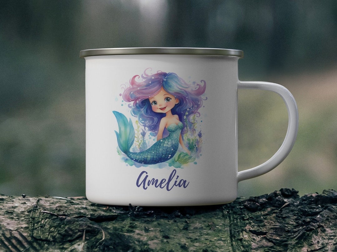 Personalized Mermaid Mug for Kids: Enamel Camping Cup, Birthday Gift - Etsy