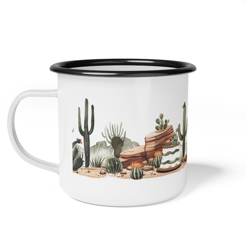Hand-painted Saguaro Cactus Mug: Desert Landscape Enamel Mug - Etsy
