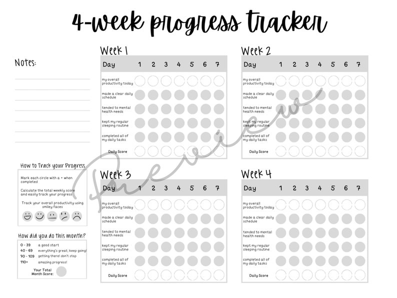 4-week Progress Tracker, Track Daily Task Completion - Etsy