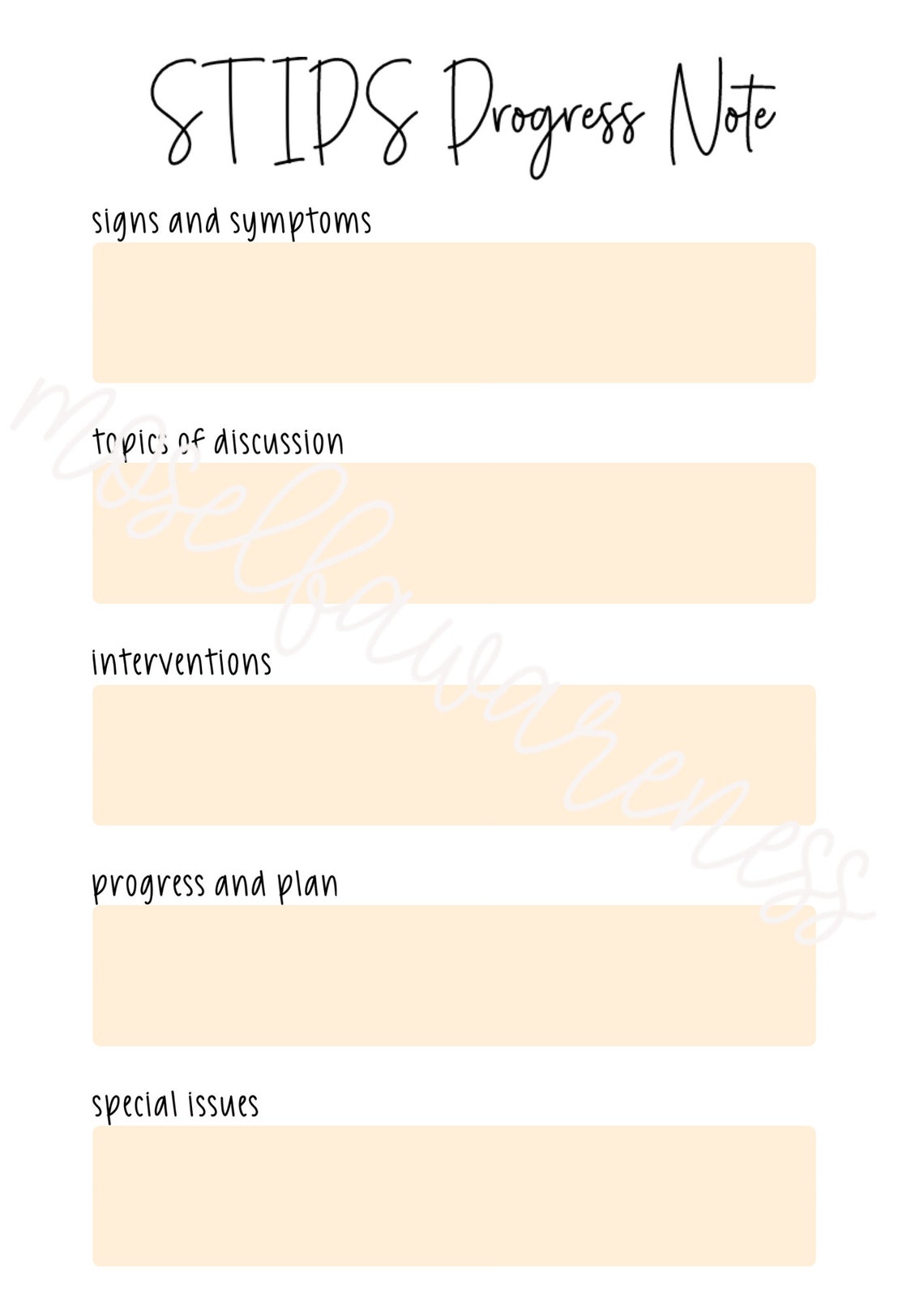 STIPS Case Note, Therapy Note, Therapist Tool, Counselor, Orange ...