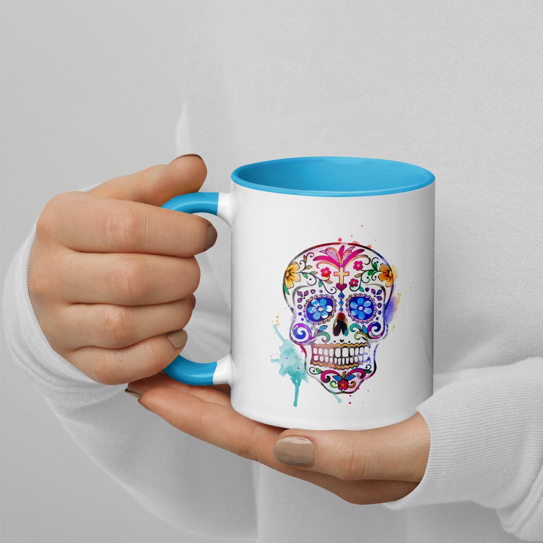 Skull Mug With Color Inside, Sugar Skull Mug, Skull Lover Gift, Gift ...