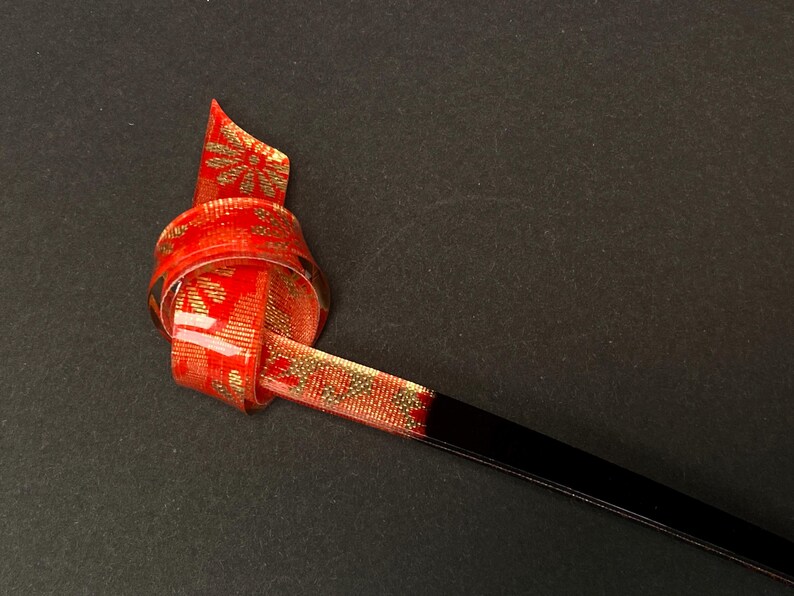 Japan Kanzashi Kimono Geisha, Red & Black Hair Stick, Metal Tama, Kushi ...