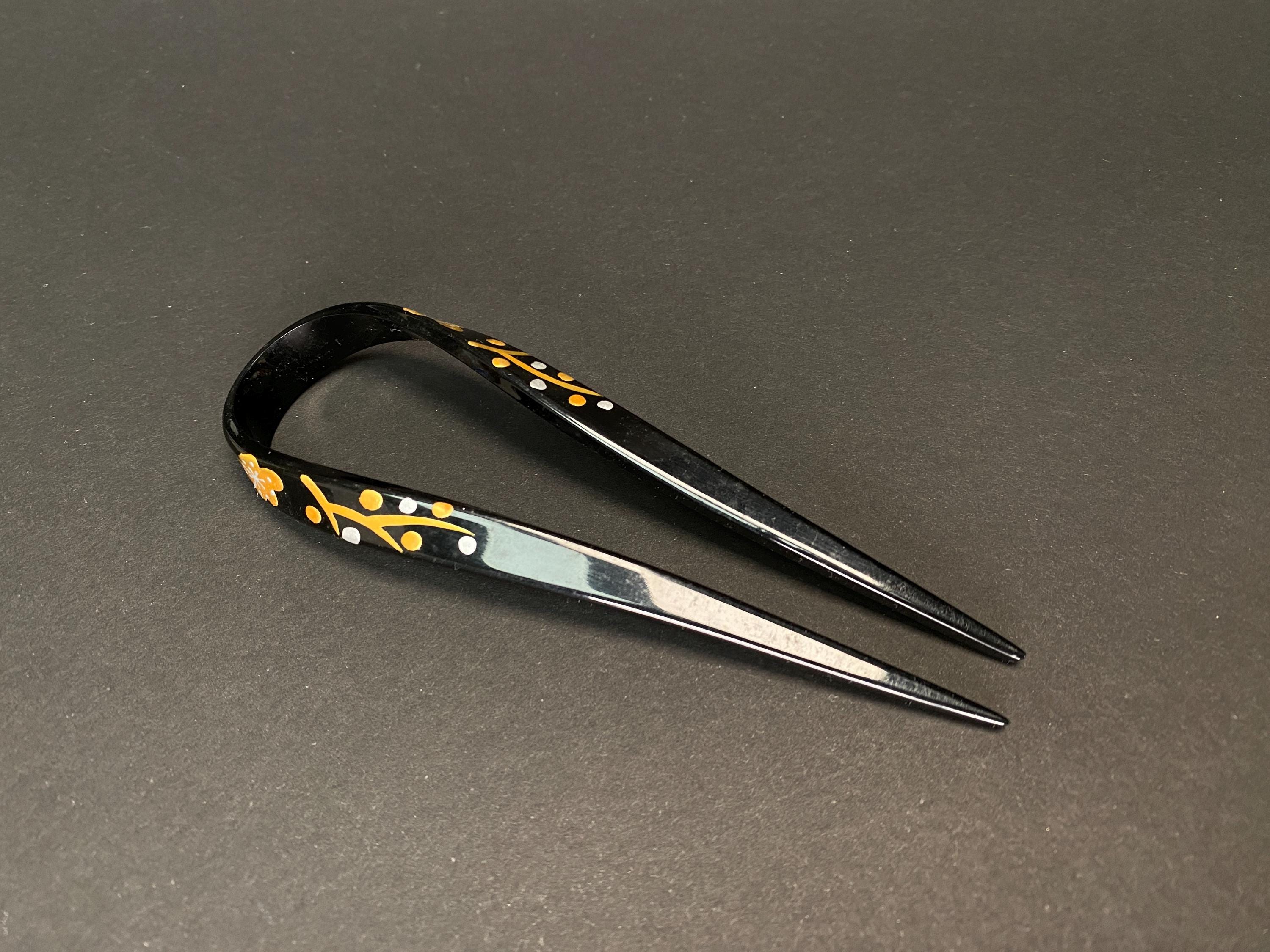 Japan Kanzashi Kimono Geisha, Red & Black Hair Stick, Metal Tama, Kushi ...