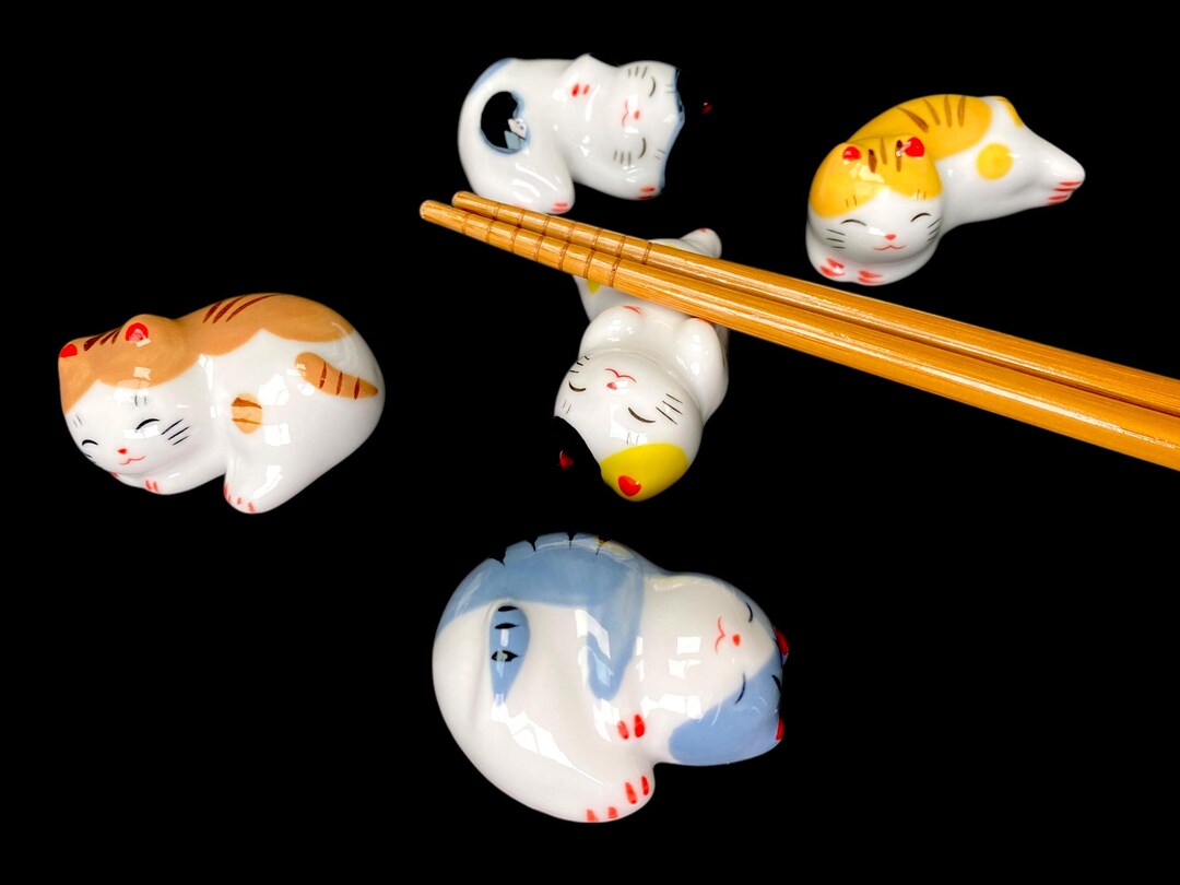 Japanese Cat Chopstick Rest Porcelain Holder, Spoon Pen Rack Stand, Cat ...