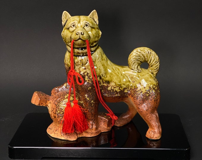 Japanese Big Shigaraki Ware Dog Figurine, Dog Ornament W8.25" by Koya ...