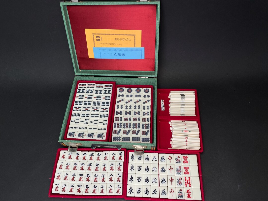 RARE Riichi Mahjong, Japanese MVC Mah Jong Set, From Geimudou, Green ...