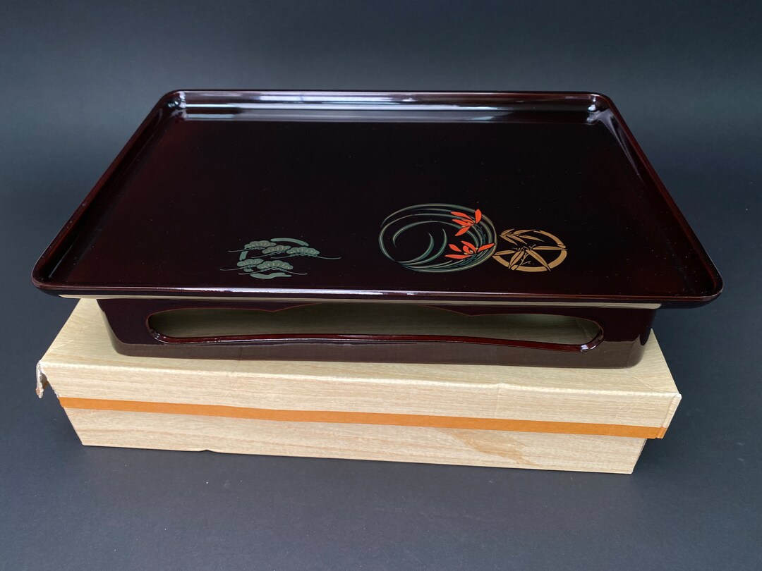Japanese Legged Tray Table, Floral Pattern Urushi Table, Lacquerware ...