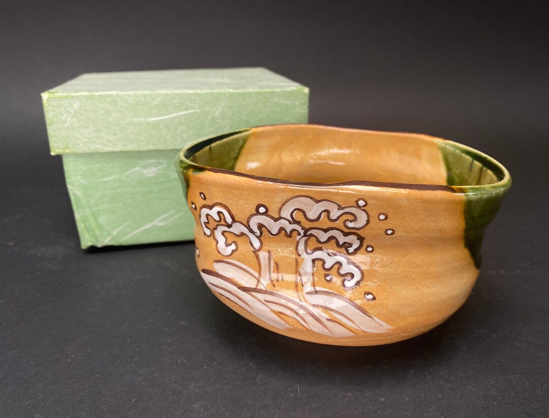 Seto Oribe Ware Chawan, With Gift Box, Sea Wave Tea Bowl, Made in Japan ...