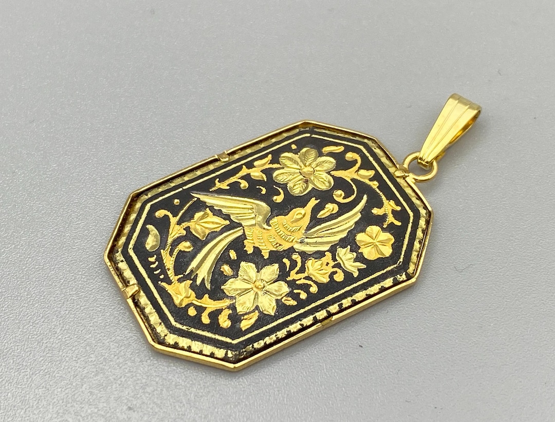 Vintage Japanese Amita Damascene Necklace Pendant, Japan Gold Filled ...