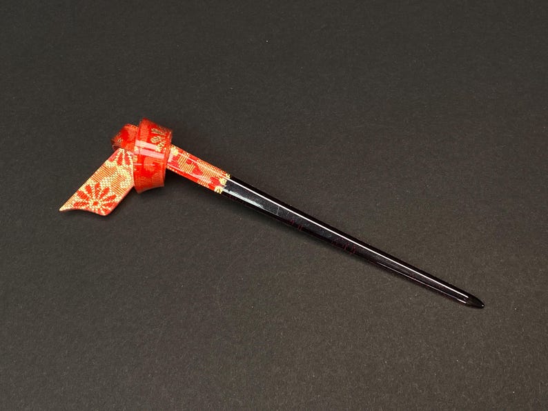 Japan Kanzashi Kimono Geisha, Red & Black Hair Stick, Metal Tama, Kushi ...
