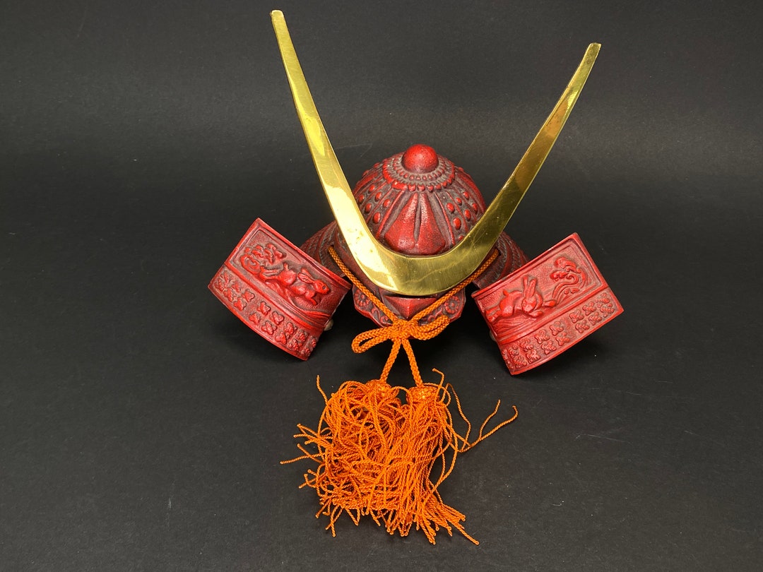 Japanese Stunning Samurai Red Kabuto, Metal Helmet, Iron Kabuto, Rabbit ...