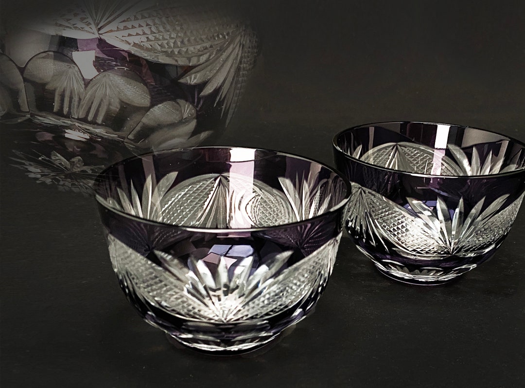 Japanese PAIR Purple Edo Kiriko Glass Luxury Cold Tea Cup - Etsy