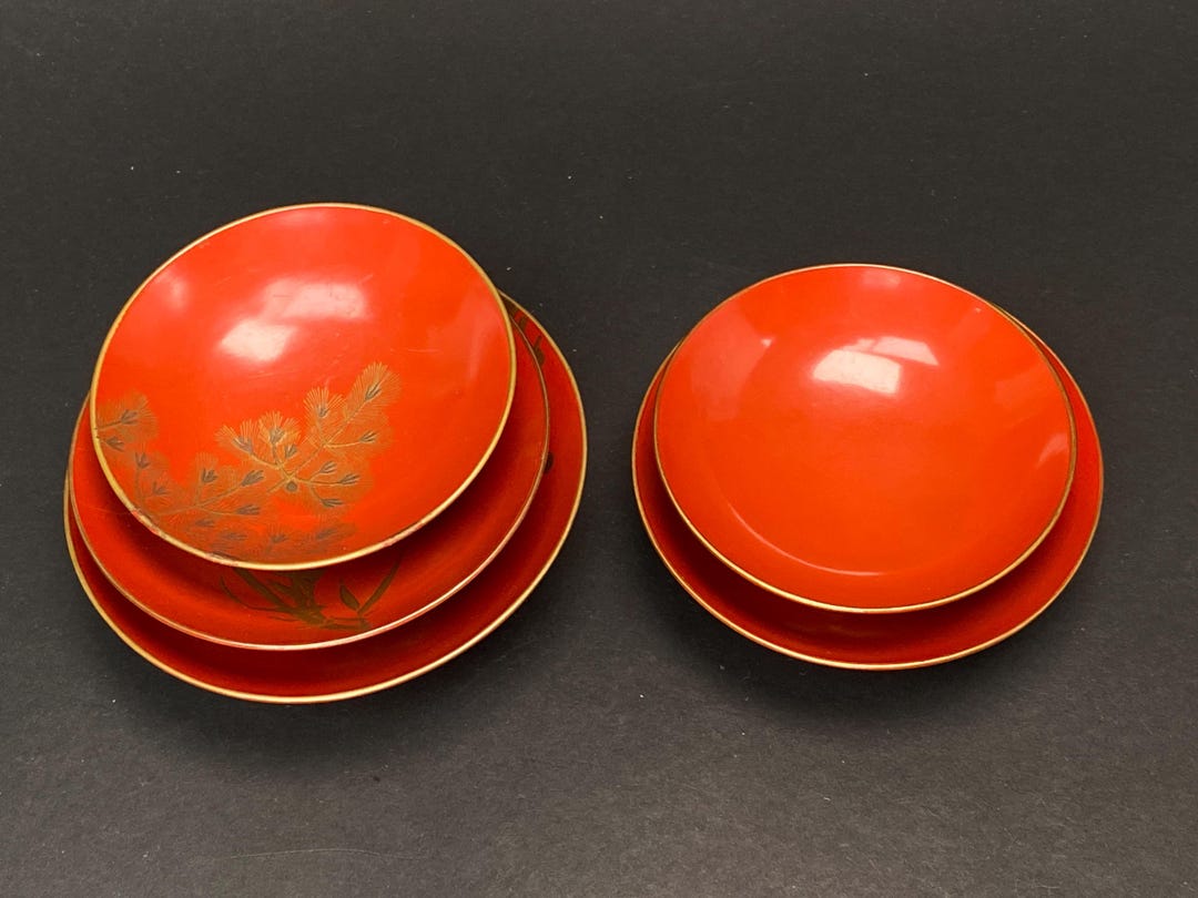 Vintage Japanese Lacquerware Sake Cup Makie Set, Urushi Sakazuki, Two ...