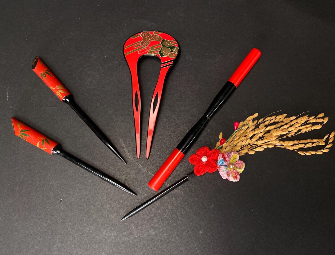 Japanese Kanzashi Kimono Geisha, Red & Black Lacquerware Hair Stick ...