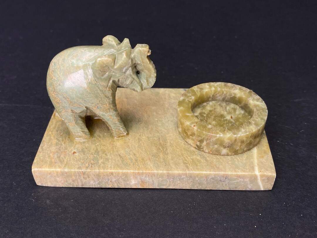 Vintage Soapstone Elephant Candle Holder Ring Dish: Hand Carved Boho ...