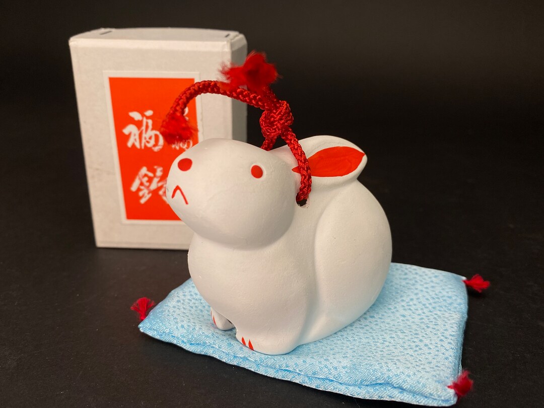 Japanese Ceramic Rabbit Bell With Blue Cushion wooden - Etsy