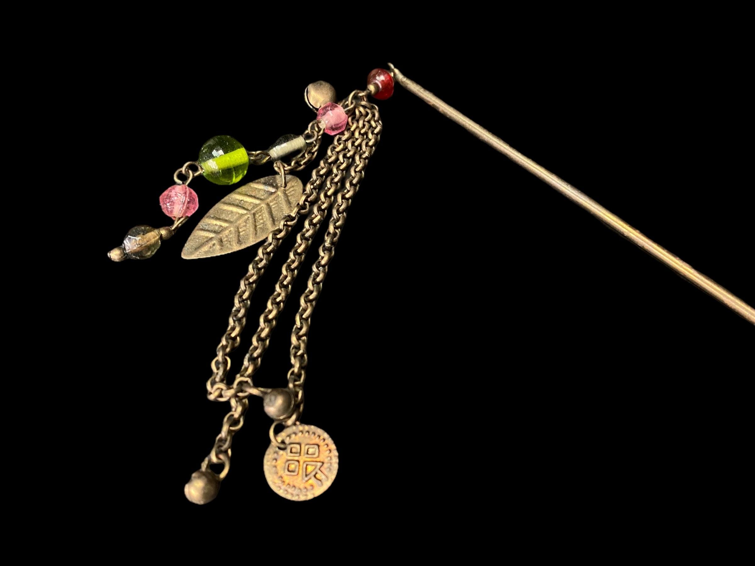 Japanese Kanzashi Antique Metalwork Hairpin Silver Hair Stick, Kogai ...