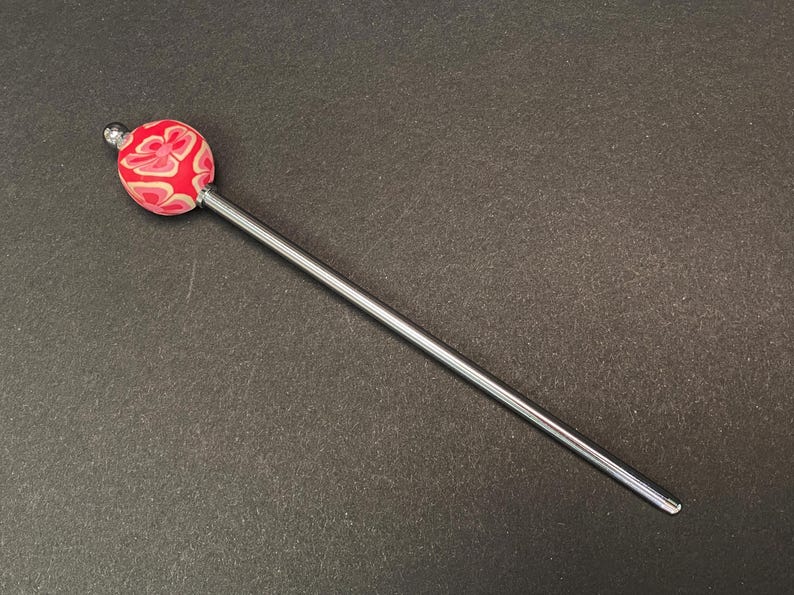 Japan Kanzashi Kimono Geisha, Red & Black Hair Stick, Metal Tama, Kushi ...