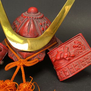 Japanese Stunning Samurai Red Kabuto, Metal Helmet, Iron Kabuto, Rabbit ...