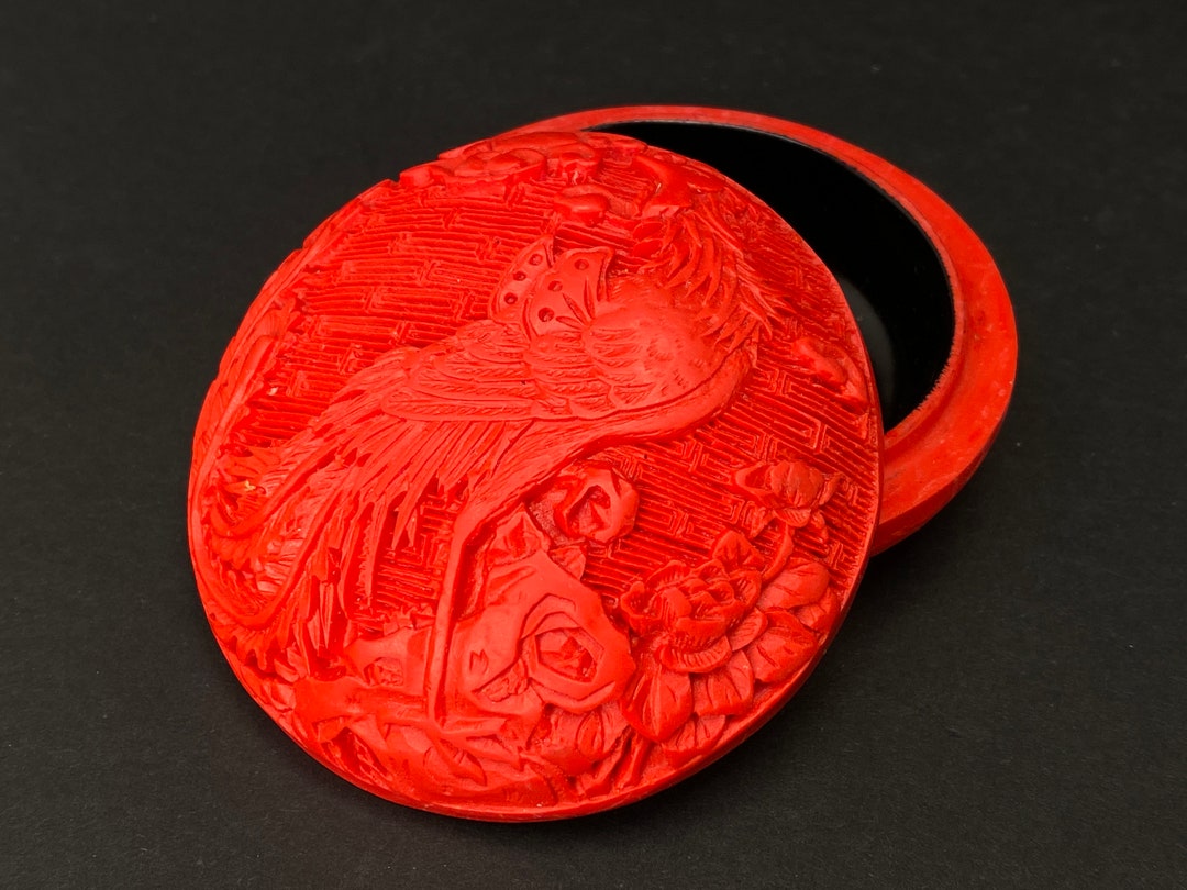 Japanese Red Pill Box Rare, Incense Box Vintage, Vintage Phoenix Hand ...