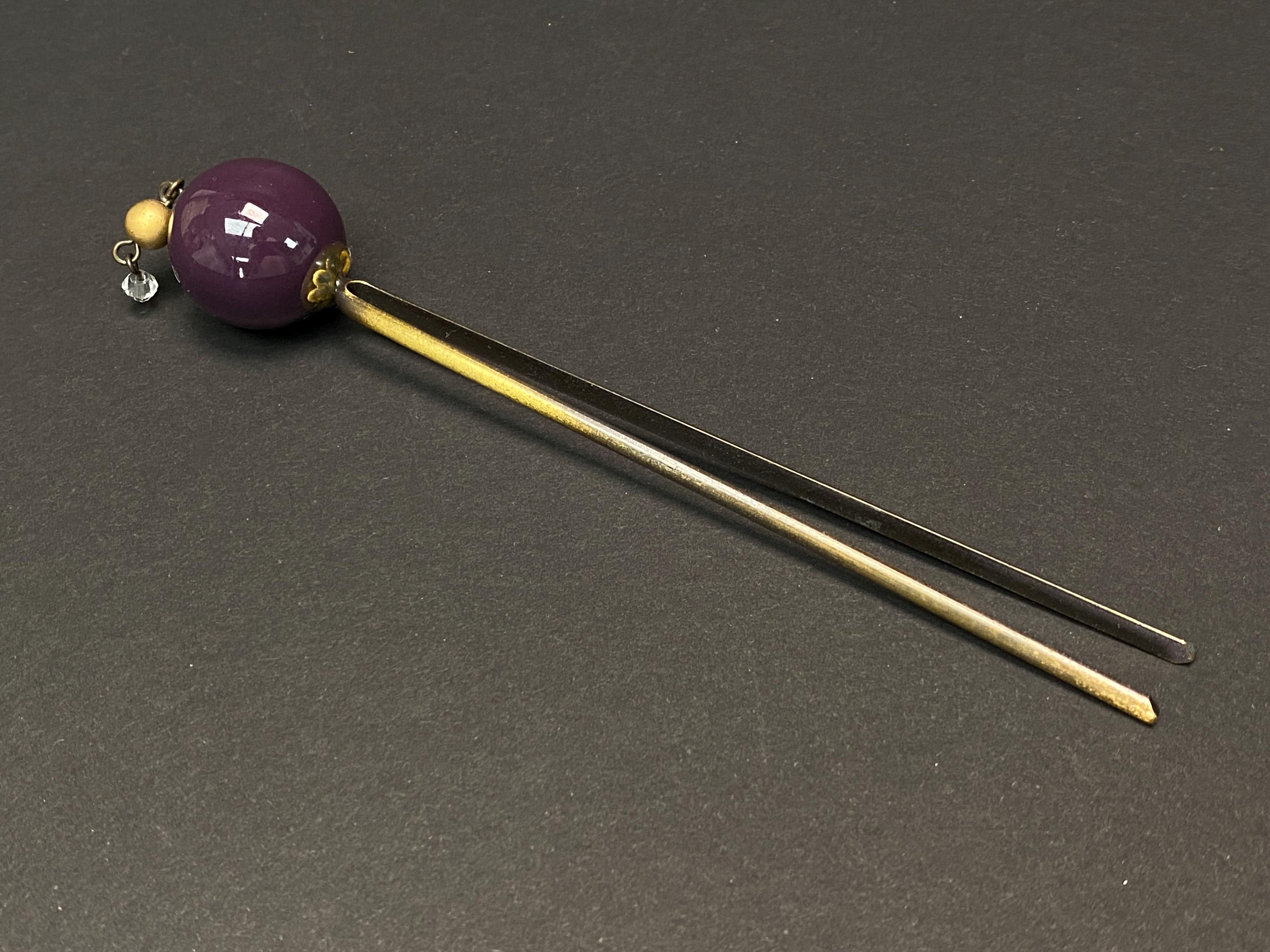 Japan Kanzashi Kimono Geisha, Red & Black Hair Stick, Metal Tama, Kushi ...