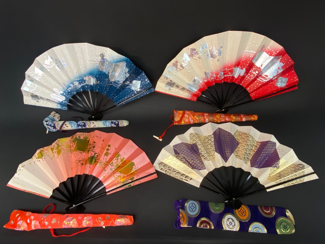 Japan Folding Fan, Traditional Sensu Dance Ougi With Kimono Carry Bag ...