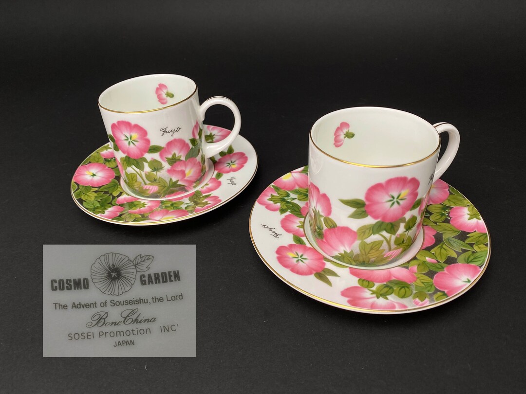 Japan Vintage Coffee Bone China Set of 2 Cups and Saucers by Cosmo ...