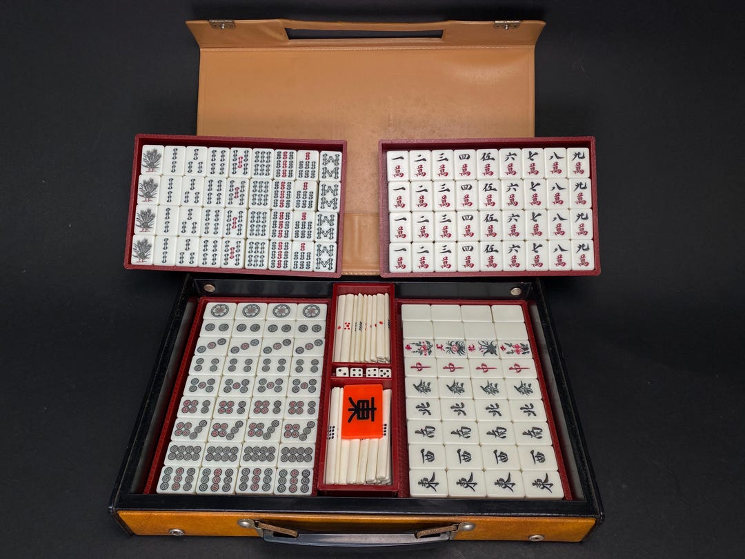 Japanese Mah Jong Mahjong, Asian Tile Set, Brown Portable Case Tile ...