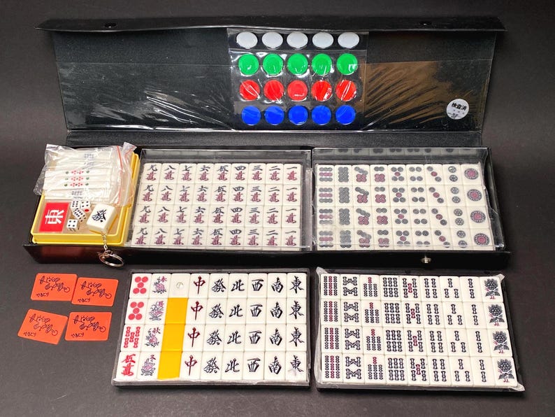 Japanese Riichi Mahjong MVC Set: 4 Red Fives Aka Dora, Yakitori Markers ...