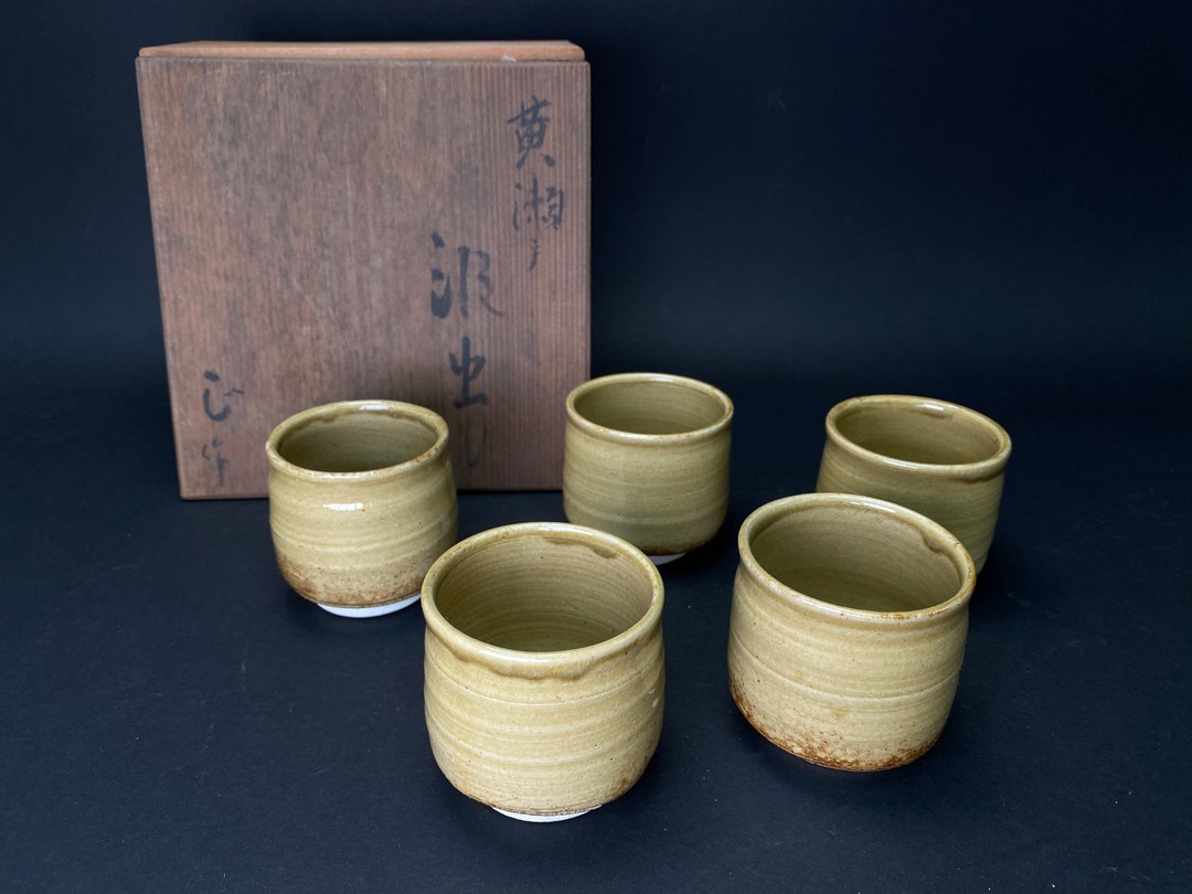 Sake Cups Set, Guinomi Kiseto Seto Ware, Wabi Sabi Wooden Box Signed ...