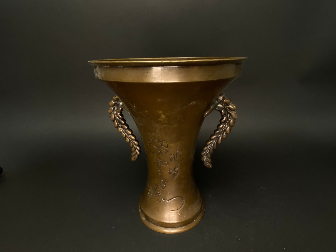 Shiun Ikebana Bronze Vase, Japanese Ikenobo Vase With Engrave, Made in ...